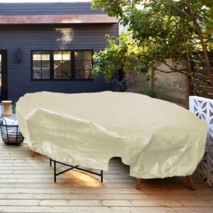 Bynbbur 12 FT Round Patio Furniture Cover Outdoor Table Chair Set Covers Car Cover Trampoline Cover Wire Rope Hemmed All Edges, Sturdy Cover for Outdoor Furniture Set (Beige)