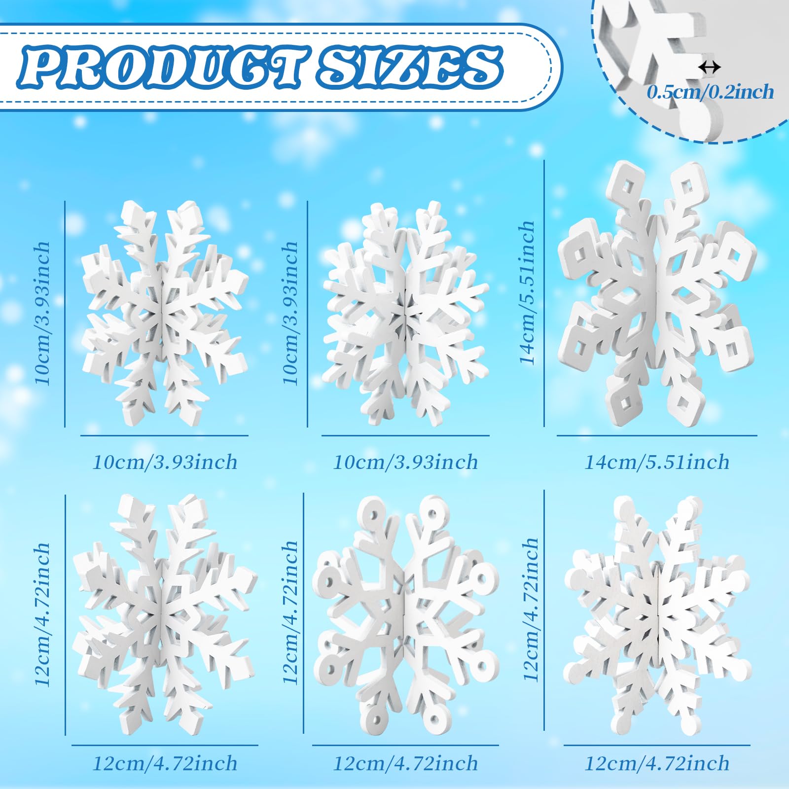 OuMuaMua 6 Set Snowflake Christmas Table Decorations - 12pcs White Wooden 3D Snowflake Decor Tabletop Centerpiece for Christmas Party Supplies Home Decor