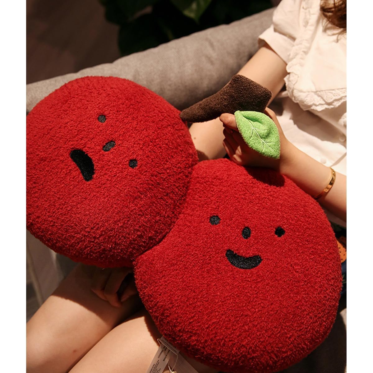 Yoholto Cherries Plush Pillow - 15.7 * 13 Inch Fruit Stuffed Animal- Food Plush Pillow - Christmas Birthday Gift