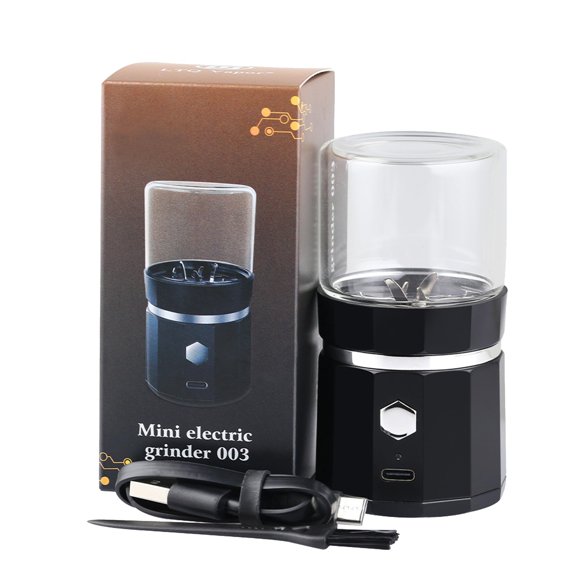 Electric Grinder spice grinder Herb Grinder - Compact and Efficient with USB Rechargeable Battery - 1.7oz Glass Spice Chamber - Premium Quality