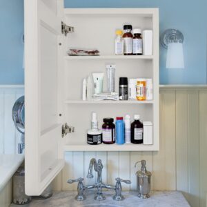 H-A Bathroom Medicine Cabinet with Mirror Solid Wood Framed Bathroom Mirror Cabinet with Storage Wall Mounted Recessed Available 16"x 24" (White)