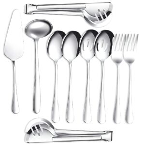 nexneom serving utensils set 10 pcs - stainless steel silver serving utensils with stunning mirror-finish - lightweight, rust-resistant & easy maintenance - ideal serving spoons for parties & wedding