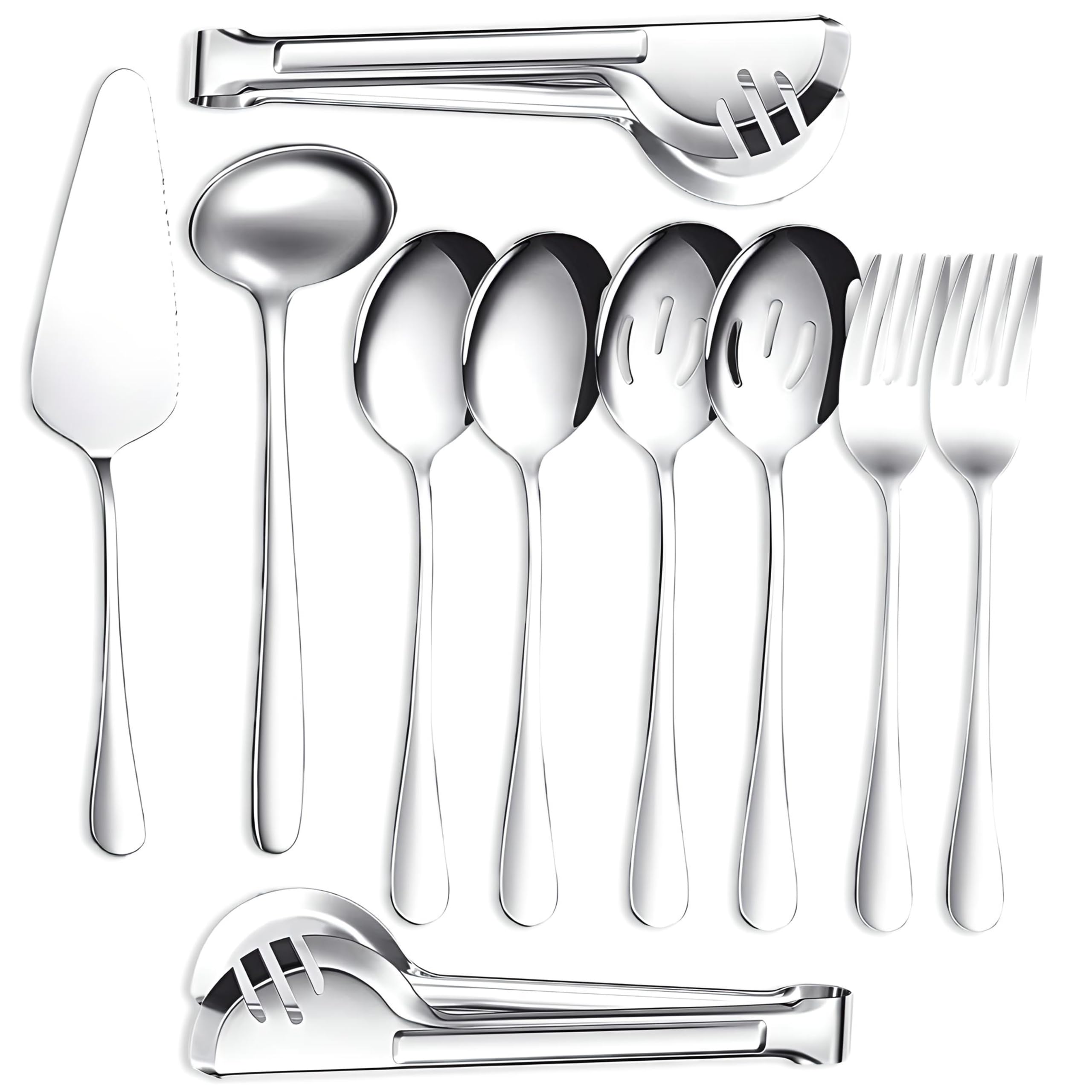 NEXNEOM Serving Utensils Set 10 Pcs - Stainless Steel Silver Serving Utensils with Stunning Mirror-Finish - Lightweight, Rust-Resistant & Easy Maintenance - Ideal Serving Spoons for Parties & Wedding