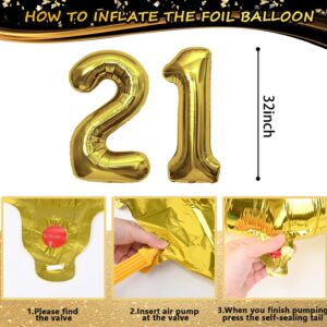 21st Birthday Decorations for Man Her , Black and Gold 21st Birthday Balloons Set Party Decorations with 21st Happy Birthday Banner，Black and Gold for Boys Girls 21 Birthday Party Supplies