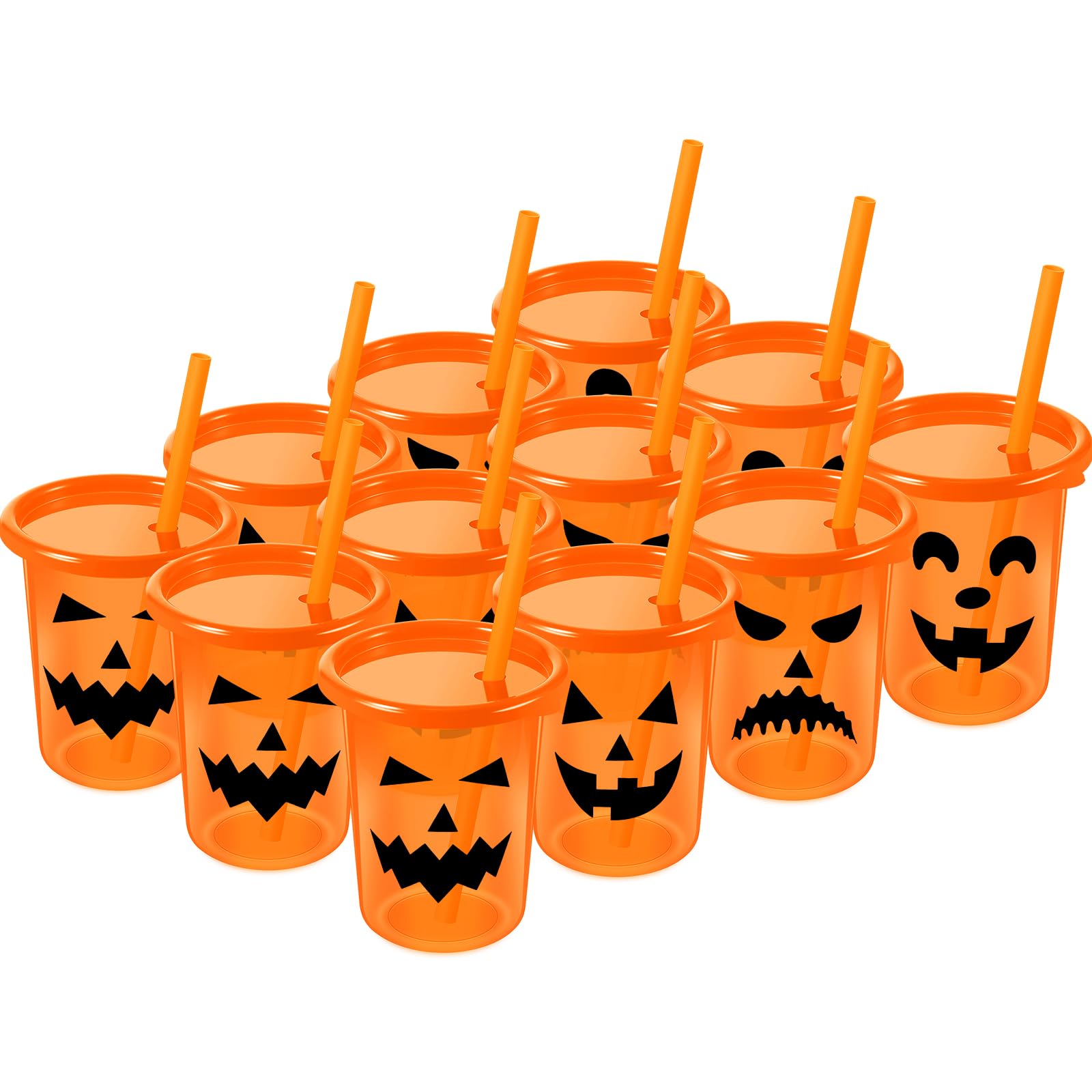 Nuanchu 12 Pcs Halloween Cups for Kids Plastic Tumbler with Lids and Straws 10 Oz Reusable Toddler Cups for Happy Halloween Party Gift Supplies (Trendy)