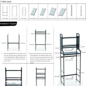 BIFCIOFH 3-Tier Expandable Over Toilet Washing Machine and Dryer Storage Rack, Height Adjustable Laundry Room Shelves, Bathroom Organization Space Saver with Pigboard and Hook (Color : White)