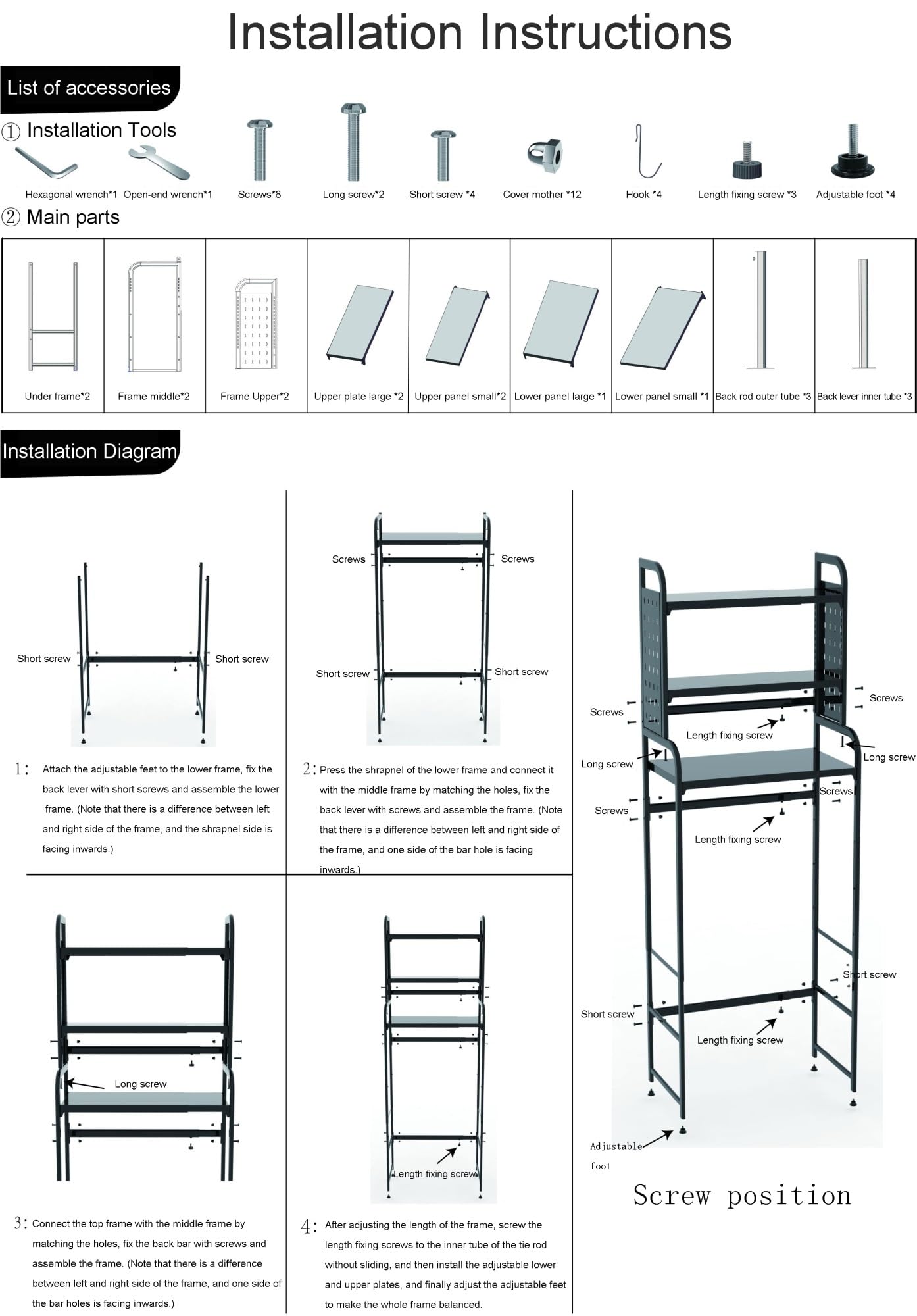 BIFCIOFH 3-Tier Expandable Over Toilet Washing Machine and Dryer Storage Rack, Height Adjustable Laundry Room Shelves, Bathroom Organization Space Saver with Pigboard and Hook (Color : White)