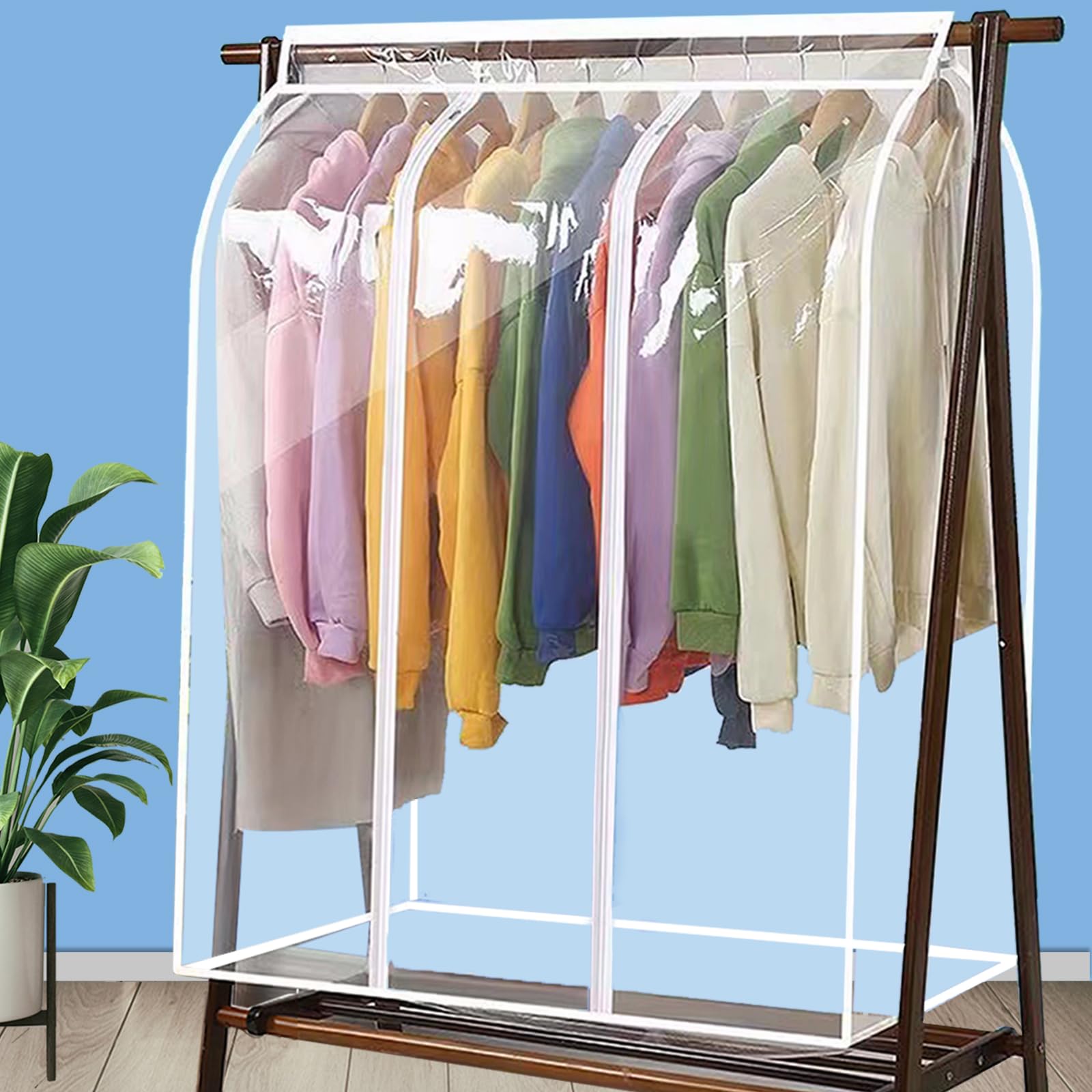 AECEVAN Garment Bags for Hanging Clothes, Large Clear Clothes Rack Cover Garment Rack Cover Waterproof Storage Bag Clothes Cover for Hanging with Zipper for Shirts, Coats, Jackets, Long Dress