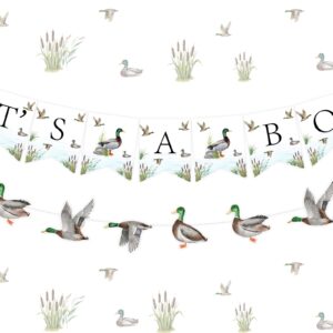 Mallard Duck Baby Shower Banner Decorations, It’s A Boy Duck Theme Rustic Garland Bunting Set Pregnancy Celebration Gender Reveal Party Supplies for Boy