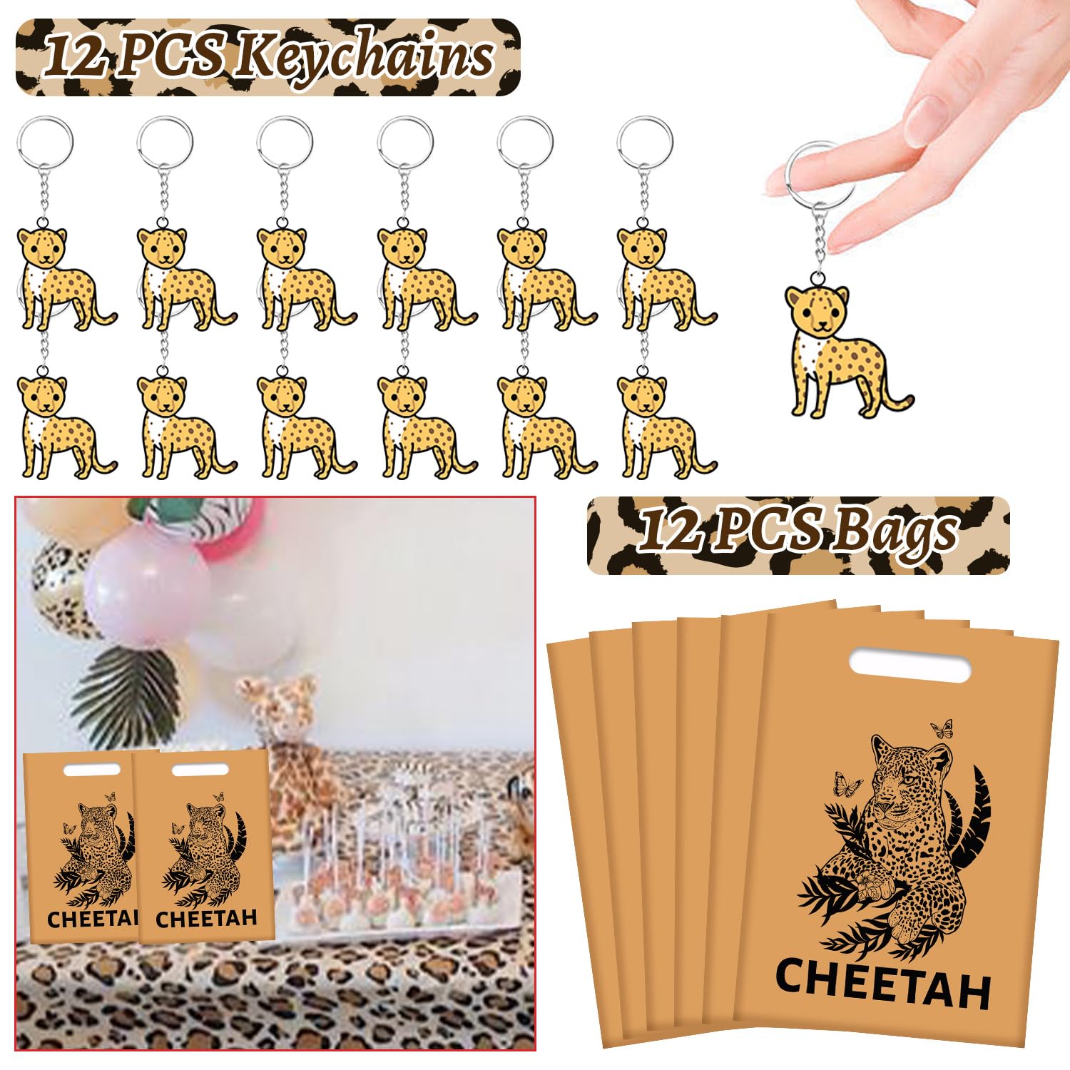 Lcnjscgo Cheetah Party Favors Cheetah Theme Slap Bracelets Key Chains Badge Temporary Tattoos Gift Bags for Kids Jungle Leopard Cheetah Birthday Party Baby Shower Safari Party Supplies