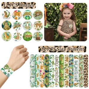 Lcnjscgo Cheetah Party Favors Cheetah Theme Slap Bracelets Key Chains Badge Temporary Tattoos Gift Bags for Kids Jungle Leopard Cheetah Birthday Party Baby Shower Safari Party Supplies