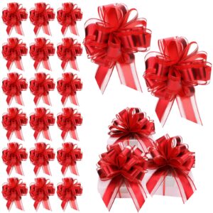 amcami 20 pieces large red pull bows for gift wrapping christmas gift bows organza pull bow for xmas gift decoration big red ribbon bows for wedding party birthdays holidays