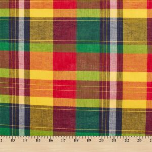 madras plaid plain woven hypoallergenic cotton multi-color 44/45" fabric by the yard - style 108