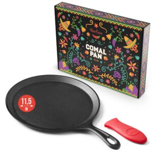 uno casa cast iron comal pan 11.5 inch - skillet for roti/comal pan, tawa/dosa pan pataconera, comales para tortillas - cast iron pizza pan - comal para tortillas grande - tava roti pan - comale