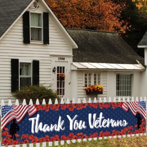 Veterans Day Decorations Thank You Veterans Banner for Fence Yard Lawn Red White Blue Patriotic Decor 4th of July Memorial Day Decorations and Supplies for Home Party