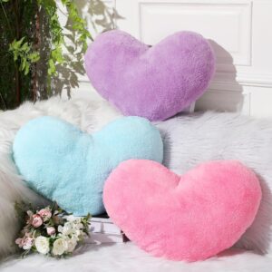 unittype 3 pieces heart shaped pillow plush cute fluffy cushion heart throw pillow decorative back cushions for gift living dining room bed sofa, 15.75 inch(blue, light pink, violet)