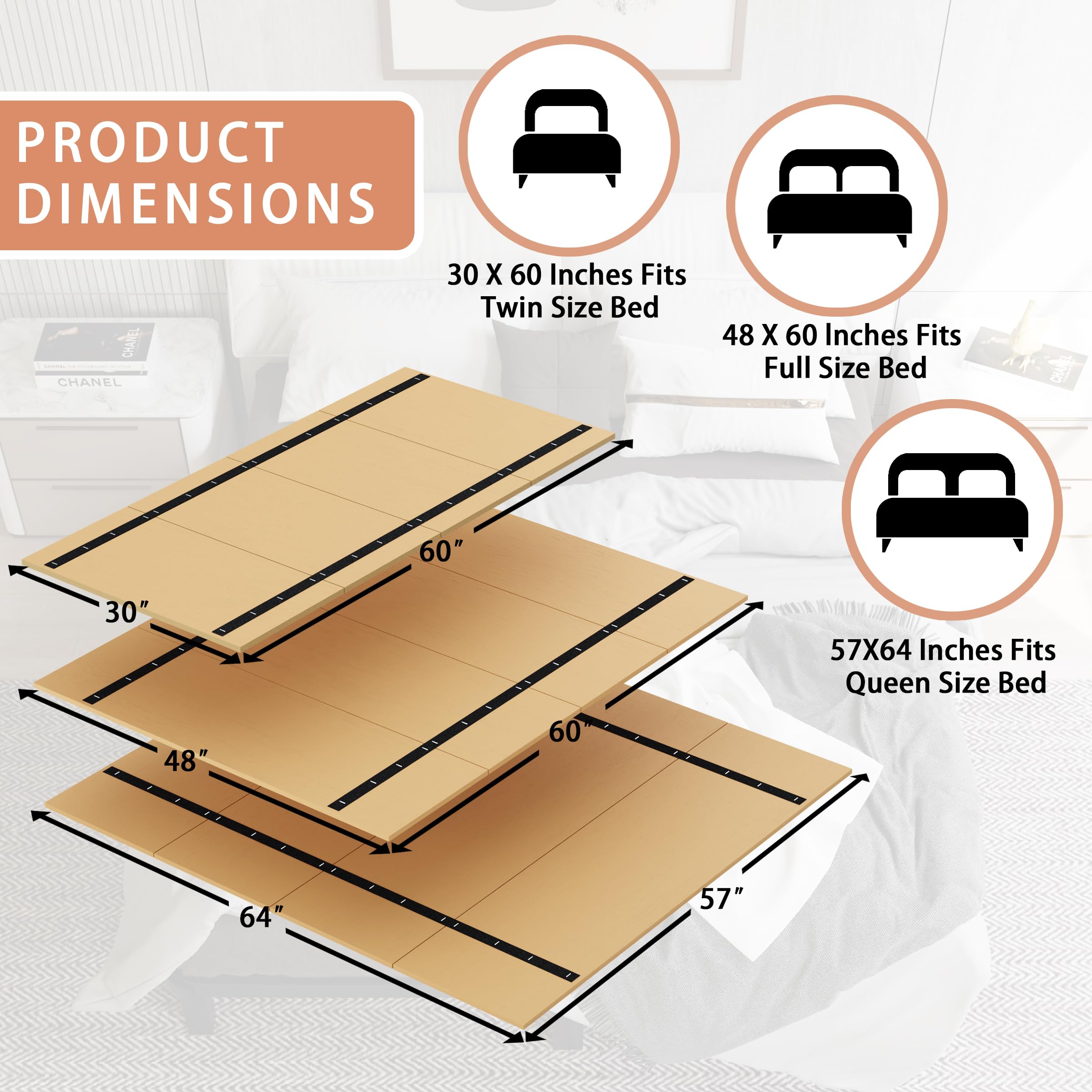 Imperius Foldable Box Spring, Bunkie Board, Bed Support Slats, Bed Boards for Under, Full 60 x 48 in