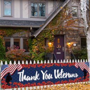 Veterans Day Decorations Thank You Veterans Banner for Fence Yard Lawn Red White Blue Patriotic Decor 4th of July Memorial Day Decorations and Supplies for Home Party