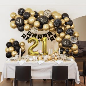 21st Birthday Decorations for Man Her , Black and Gold 21st Birthday Balloons Set Party Decorations with 21st Happy Birthday Banner，Black and Gold for Boys Girls 21 Birthday Party Supplies