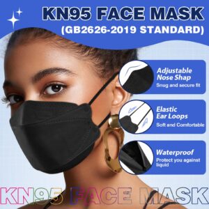 XDX KN95 Face Masks 100 Pack, 5 Layers Breathable Comfortable KN95 Masks for Adults Women Men, Black Masks Disposable Individually Wrapped