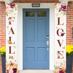 fall in love party decorations,fall porch sign banners autumn floral pumpkin yard sign fall bridal shower decorations for sign decoration for indoor outdoor wall party supplies decor