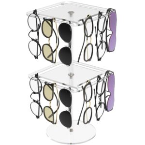 loengmax 360° rotating acrylic sunglasses & eyeglasses display rack - double-tier clear tabletop organizer for eyewear