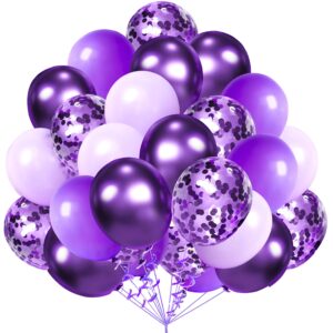 aule metallic purple and premium latex lavender lilac balloons 60 pack 12inches and purple confetti balloons with purple ribbons set for birthday bridal shower wedding party decorations