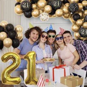 21st Birthday Decorations for Man Her , Black and Gold 21st Birthday Balloons Set Party Decorations with 21st Happy Birthday Banner，Black and Gold for Boys Girls 21 Birthday Party Supplies