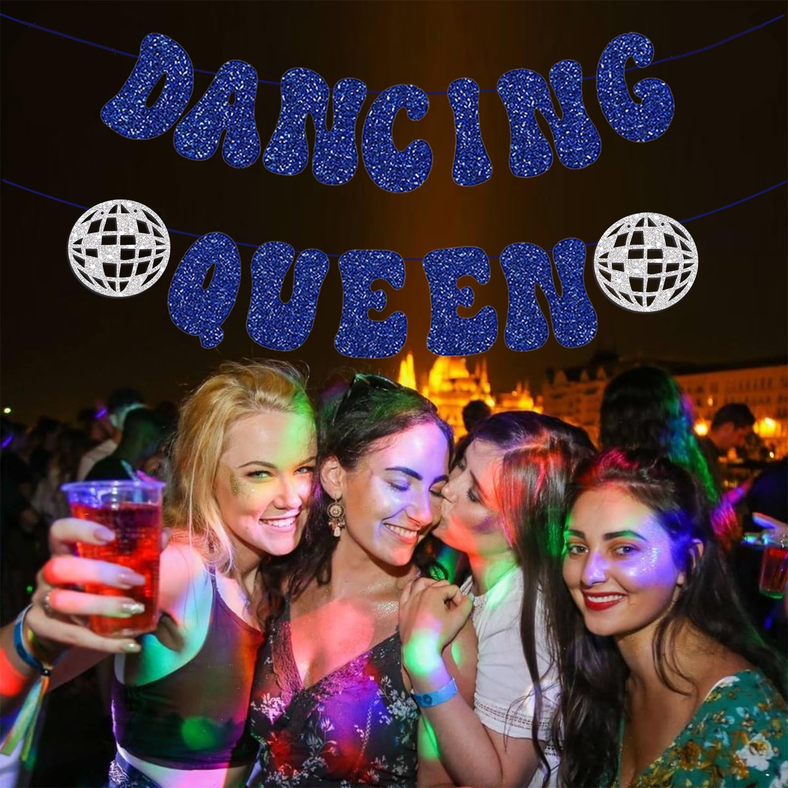 Konsait Glitter Dancing Queen Party Decorations, Mamma Mia Bachelorette Party Decorations Disco Ball Banner for Birthday Bridal Shower Wedding Party