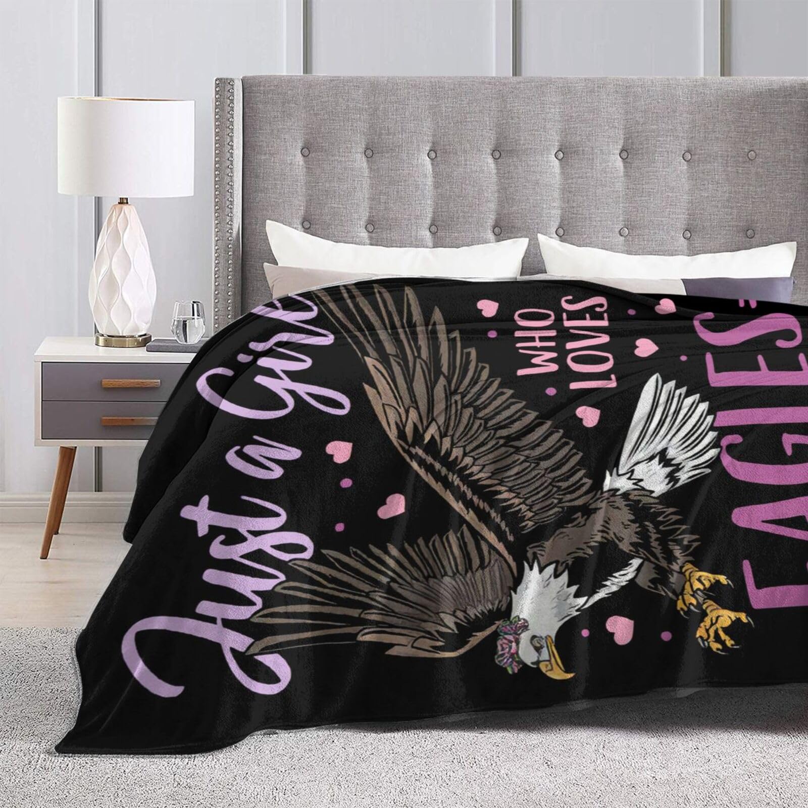 Bald Eagles Blanket for Girls Woman Just A Girl Who Loves Eagles Throw Blanket Soft Warm Fleece Flannel Eagle Animal Theme Decor Blanket Gifts for Kids Adults Couch Sofa Bed 50"X40"