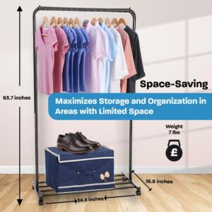 USTECH Heavy Duty Garment Rack with Sturdy Wheels | 450 lb Load Capacity | Adjustable Metal Clothing Anti-Slip Rack for Hanging Clothes, Lockable for Stability (Single Rod)