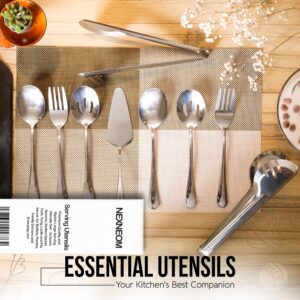 NEXNEOM Serving Utensils Set 10 Pcs - Stainless Steel Silver Serving Utensils with Stunning Mirror-Finish - Lightweight, Rust-Resistant & Easy Maintenance - Ideal Serving Spoons for Parties & Wedding