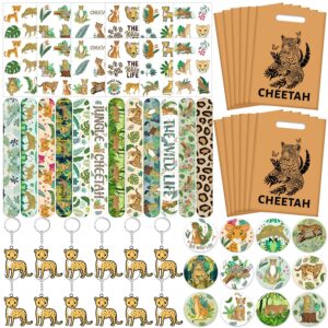 lcnjscgo cheetah party favors cheetah theme slap bracelets key chains badge temporary tattoos gift bags for kids jungle leopard cheetah birthday party baby shower safari party supplies