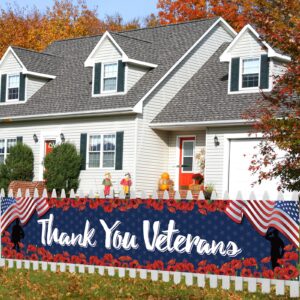 Veterans Day Decorations Thank You Veterans Banner for Fence Yard Lawn Red White Blue Patriotic Decor 4th of July Memorial Day Decorations and Supplies for Home Party