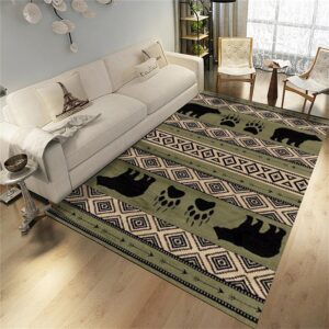 black bear area rug, 5x7ft, wild animal bear paw print rug, rustic ethnic rugs for living room, indoor non-slip washable rugs, for, bedroom kitchen dining room