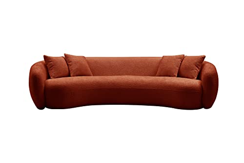 102" Teddy Fleece Boucle Sofa Modern Half Moon Comfy Sectional Leisure Couch, Beautiful Freestanding Curved Sofa & Couch for Living Room, Professionally Upholstery Perfect Shape, Orange 5 Seaters