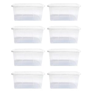 homz 12-quart snaplock clear plastic storage tote container bin with secure lid and handles for home and office organization (8 pack)