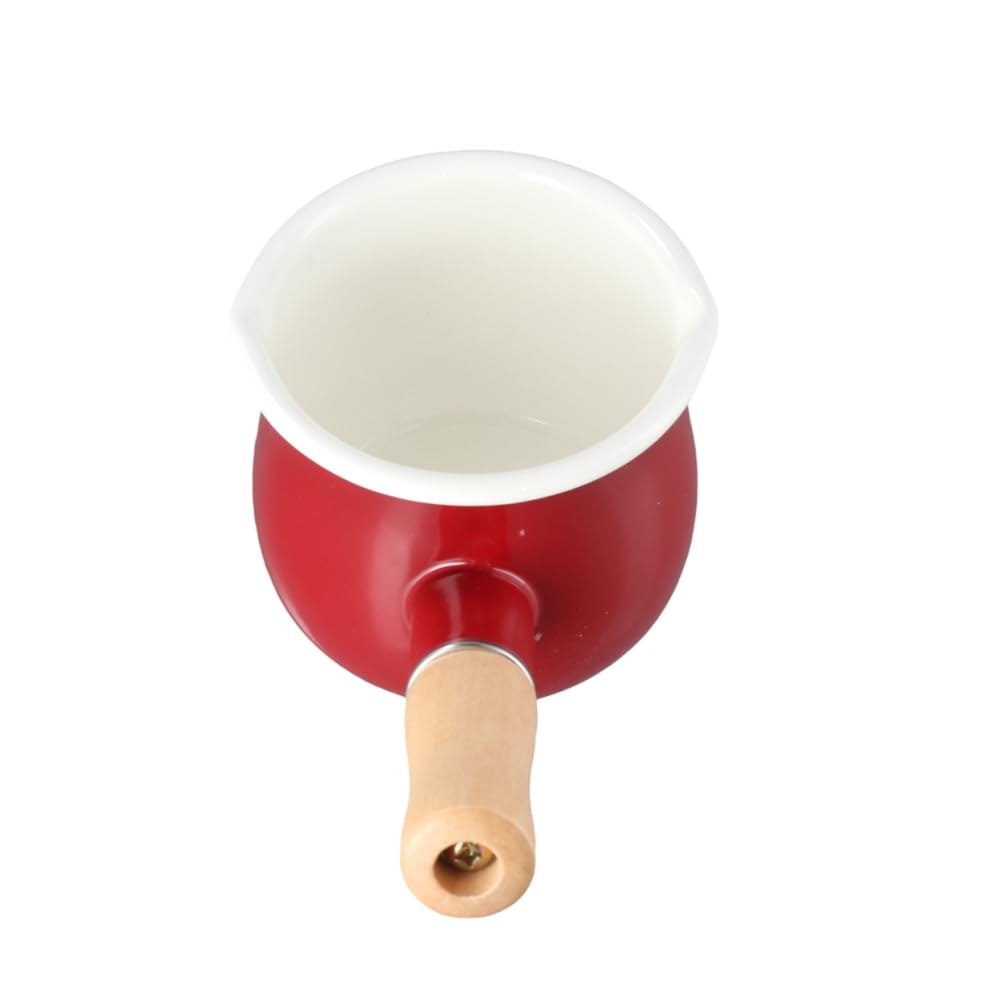 500ML Home Enamel Milk Pan With Wooden Handle, Small Enamel Saucepan Butter Warmer Cookware Pan Sauce Pan Kitchen Tool