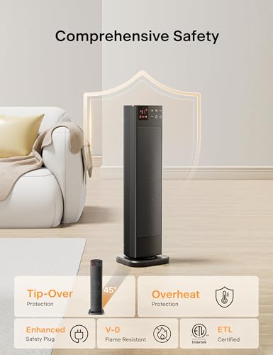 PELONIS Oscillating Ceramic Tower Indoor Space Heater for Home with Oscillation, Programmable Thermostat & ECO Mode, 12H Timer & Remote Control, Safety Protection, 23 Inches, 1500W, PHF15RSAPH23