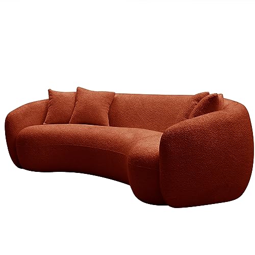 102" Teddy Fleece Boucle Sofa Modern Half Moon Comfy Sectional Leisure Couch, Beautiful Freestanding Curved Sofa & Couch for Living Room, Professionally Upholstery Perfect Shape, Orange 5 Seaters