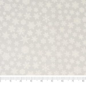 singer print fabric, 100% cotton, christmas snowflakes on grey