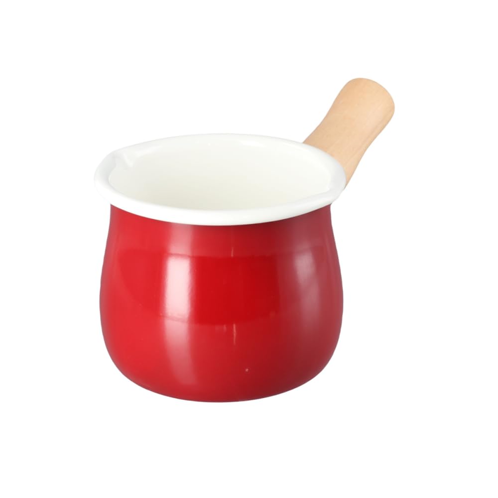 500ML Home Enamel Milk Pan With Wooden Handle, Small Enamel Saucepan Butter Warmer Cookware Pan Sauce Pan Kitchen Tool