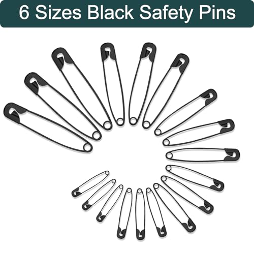 NEBURORA 600Pcs Black Safety Pin Assorted Size Safety Pin Small and Large Safety Pins for Clothes Home School Office Sewing Craft and Arts Pinning