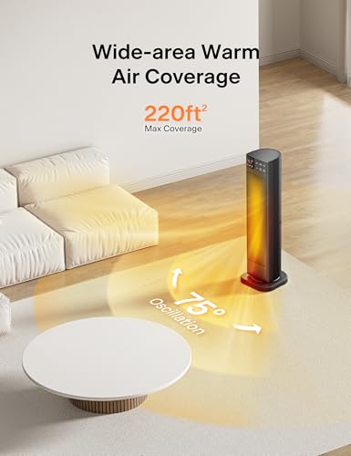 PELONIS Oscillating Ceramic Tower Indoor Space Heater for Home with Oscillation, Programmable Thermostat & ECO Mode, 12H Timer & Remote Control, Safety Protection, 23 Inches, 1500W, PHF15RSAPH23