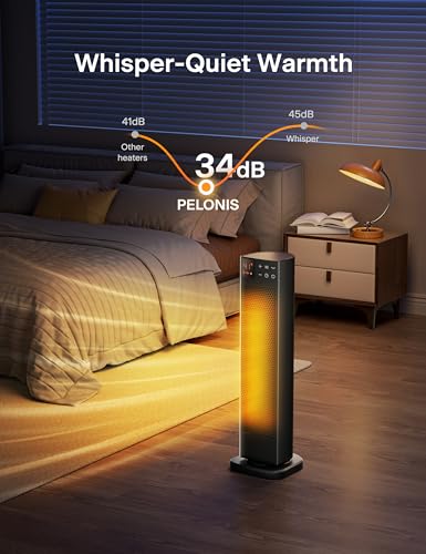 PELONIS Oscillating Ceramic Tower Indoor Space Heater for Home with Oscillation, Programmable Thermostat & ECO Mode, 12H Timer & Remote Control, Safety Protection, 23 Inches, 1500W, PHF15RSAPH23