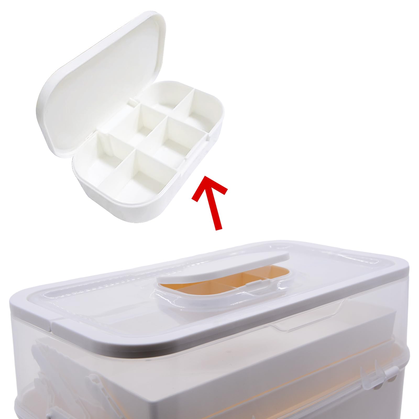 MC MEICHUANG Portable Clear Medicine Box Empty, Family First Aid Dispenser/Art & Crafts Case/Folding Tool Organizer/Multipurpose Storage Container 3-Layers Storage Bin for Family Emergency (White)