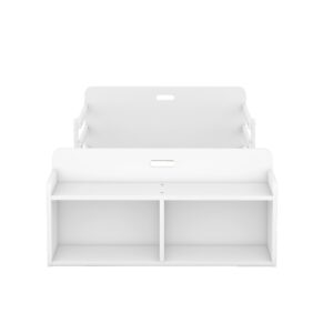 Bellemave Twin Size Floor Bed with Headboard and Footboard Solid Wood Twin Bed for Kids with Storage Footboard and Guardrail, White