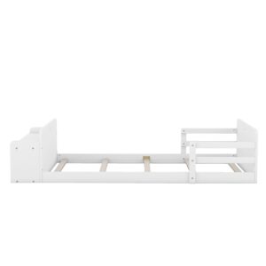 Bellemave Twin Size Floor Bed with Headboard and Footboard Solid Wood Twin Bed for Kids with Storage Footboard and Guardrail, White