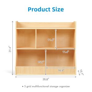 OOOK Kids Bookshelf and Toy Storage, 3-Tier Montessori Book Shelf with Large Storage Capacity, Prefect Nursery Book Shelves for Kids Rooms, Playroom, Kindergarten, School