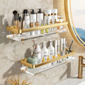 bahels bathroom shelf organizer, wall mounted floating shelves bathroom storage shelf (size : gold 40cm 2 layer)